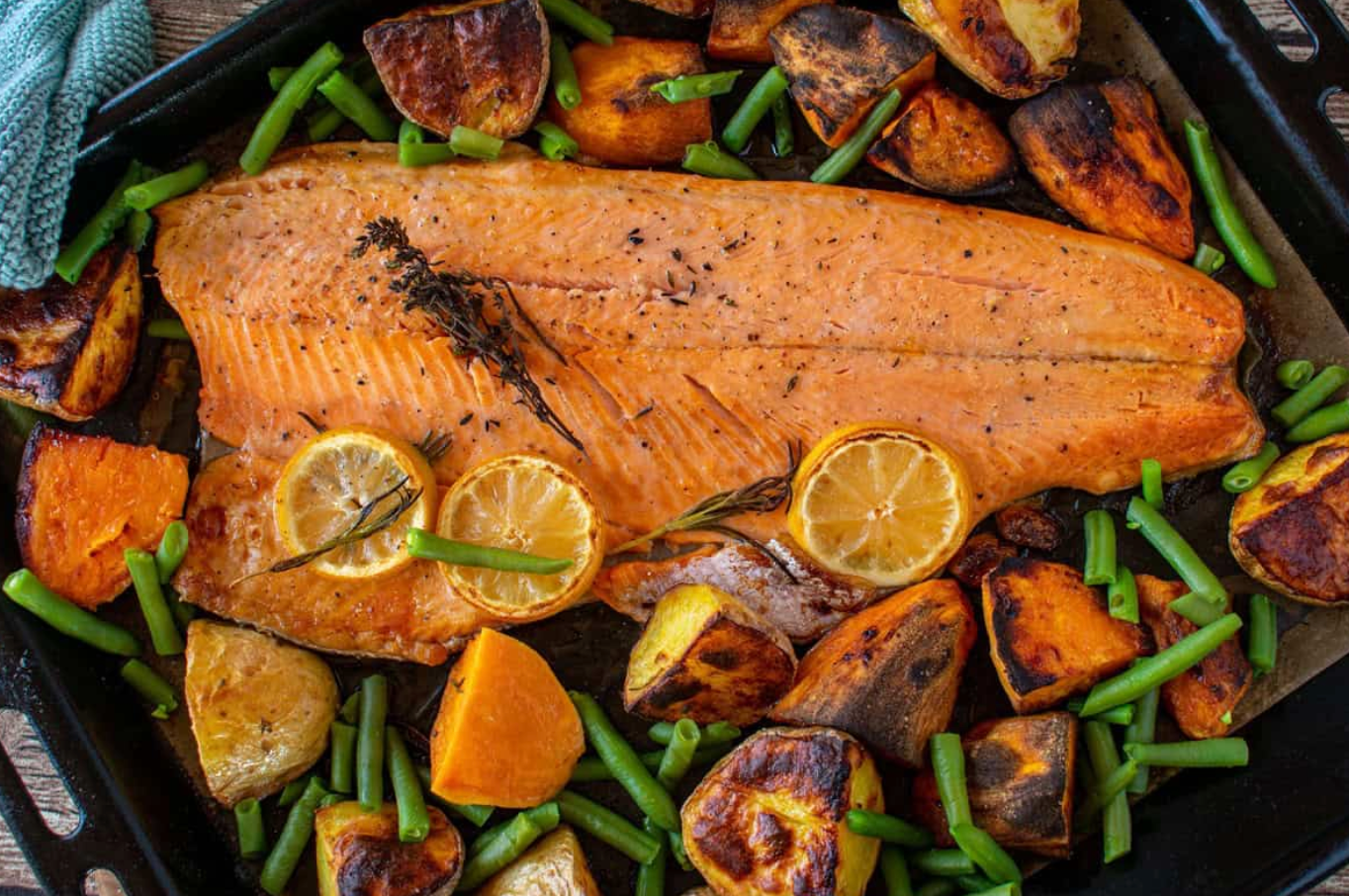 Maple-Miso Glazed Salmon with Roasted Vegetables – Lummi Island Wild